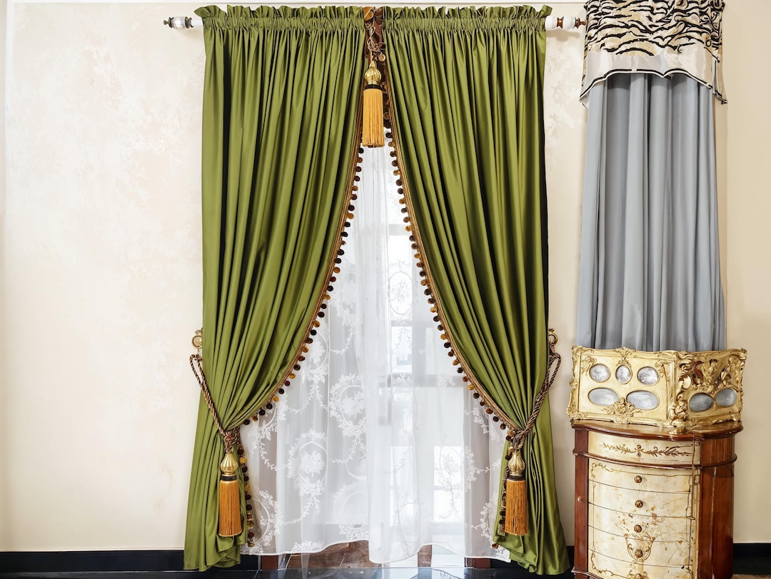 European Luxury Green Velvet Curtains, Home Decor Curtains, Court Style ...