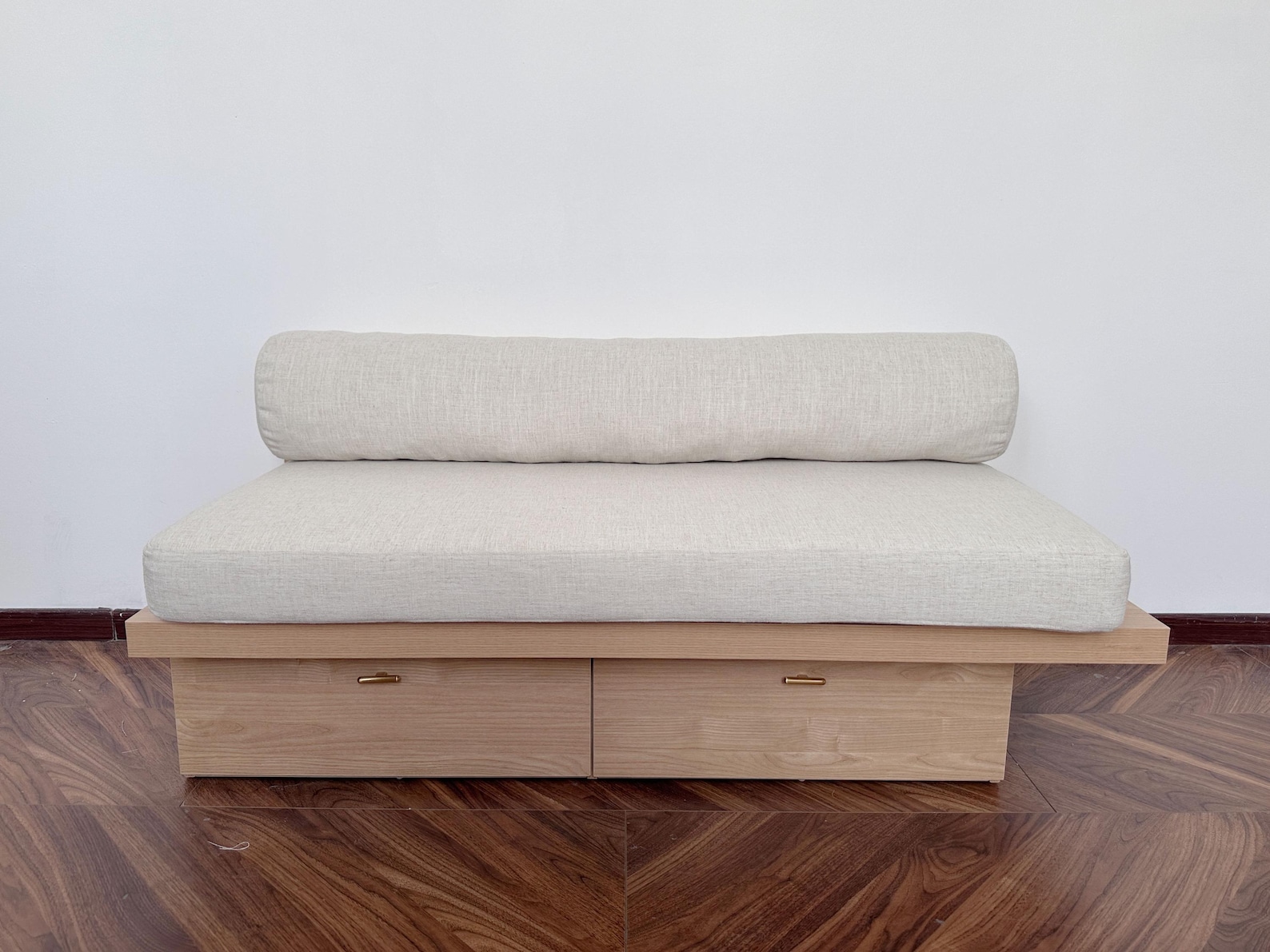 Extra Long Beige Bench Cushions, Bespoke Cotton-linen Cushions With ...