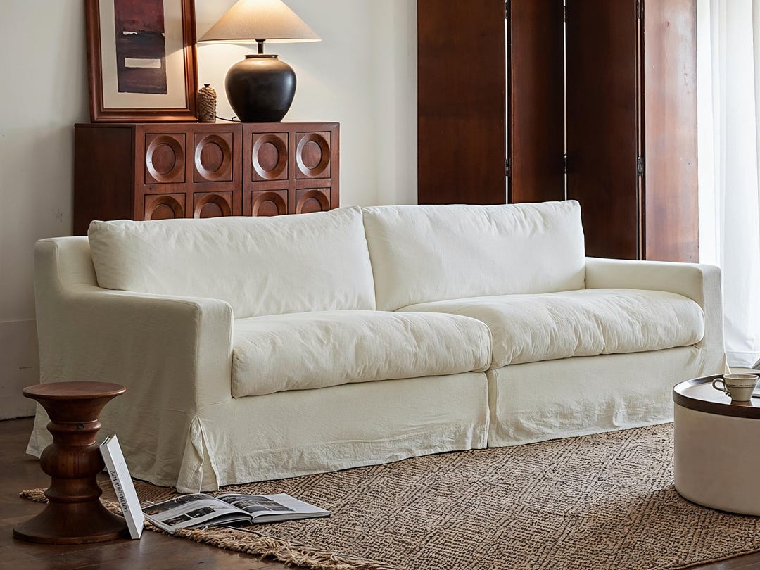 White Linen Slipcover, Custom-size Couch Cover, Replacement Covers Only ...