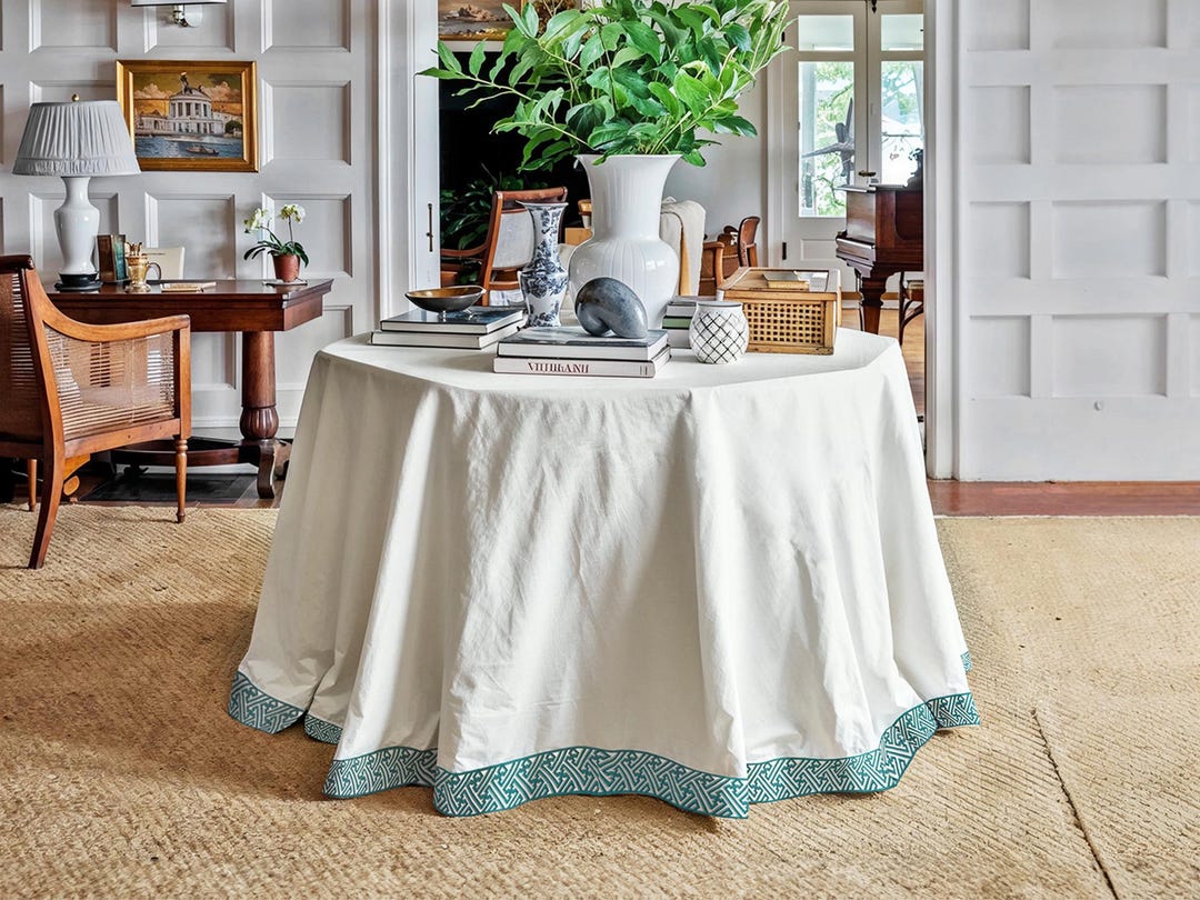 Custom Polygon White Table Skirt,pleated Ruffled Cotton Linen Table ...