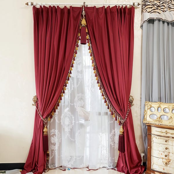 Dark Red Curtains - Etsy