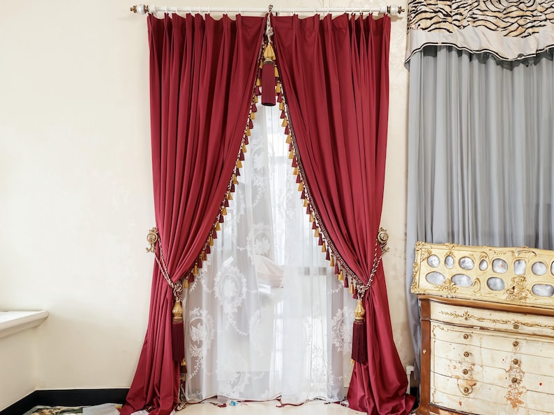 European Blackout Red Velvet Curtains, Luxury Style Curtains, Custom ...