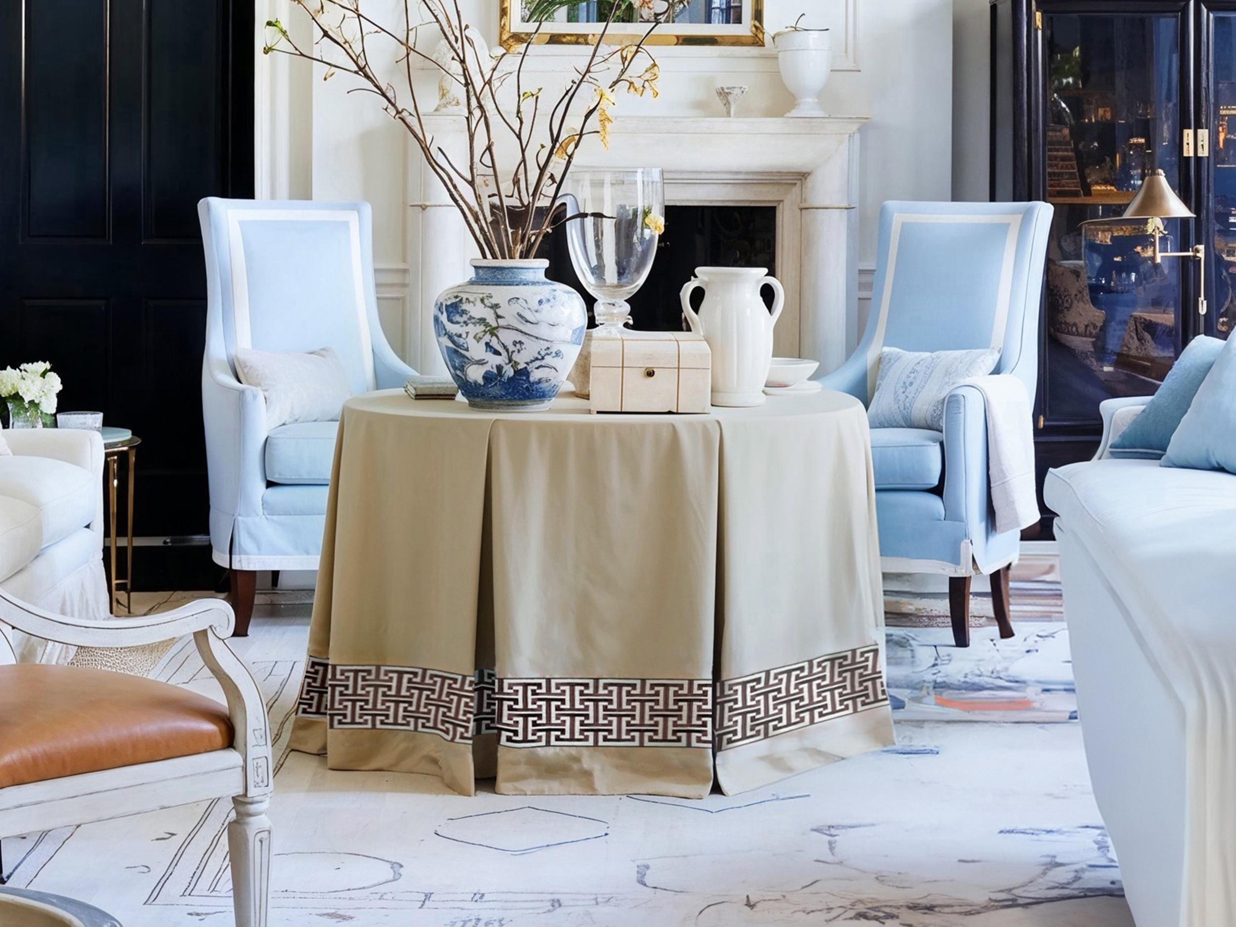 Custom Pleated Table Skirt With Decorative Trim,round Table Skirt ...