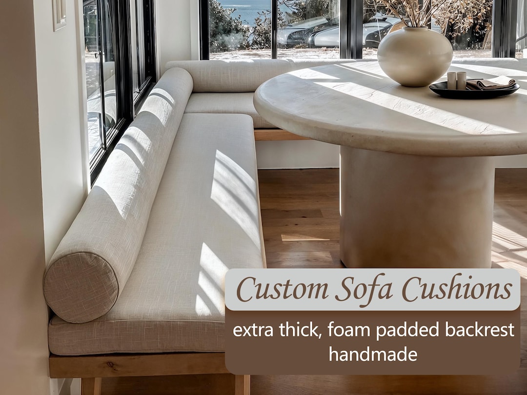 Extra Long Beige Bench Cushions, Bespoke Cotton-linen Cushions With ...