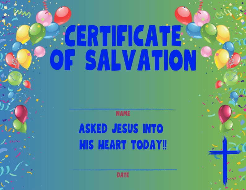 Salvation Certificate for Boys - Etsy
