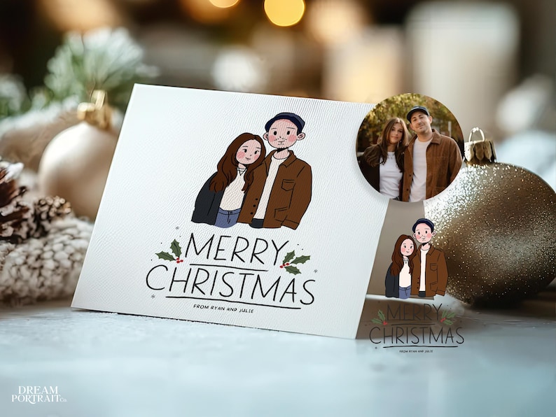 Custom Couple Christmas Card Custom Christmas Portrait Holiday Cards ...