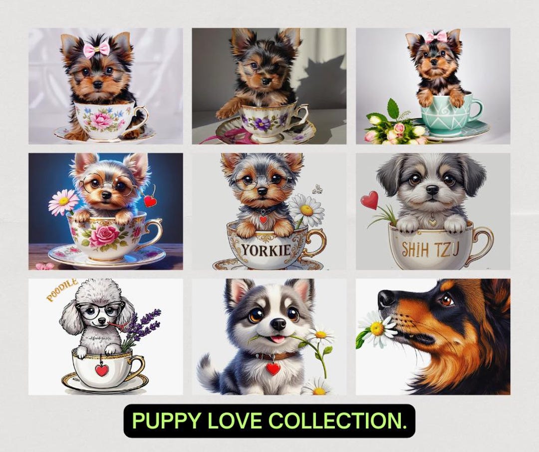 Puppy Love Clipart Bundle: Dog Illustrations, Commercial Use (digital ...
