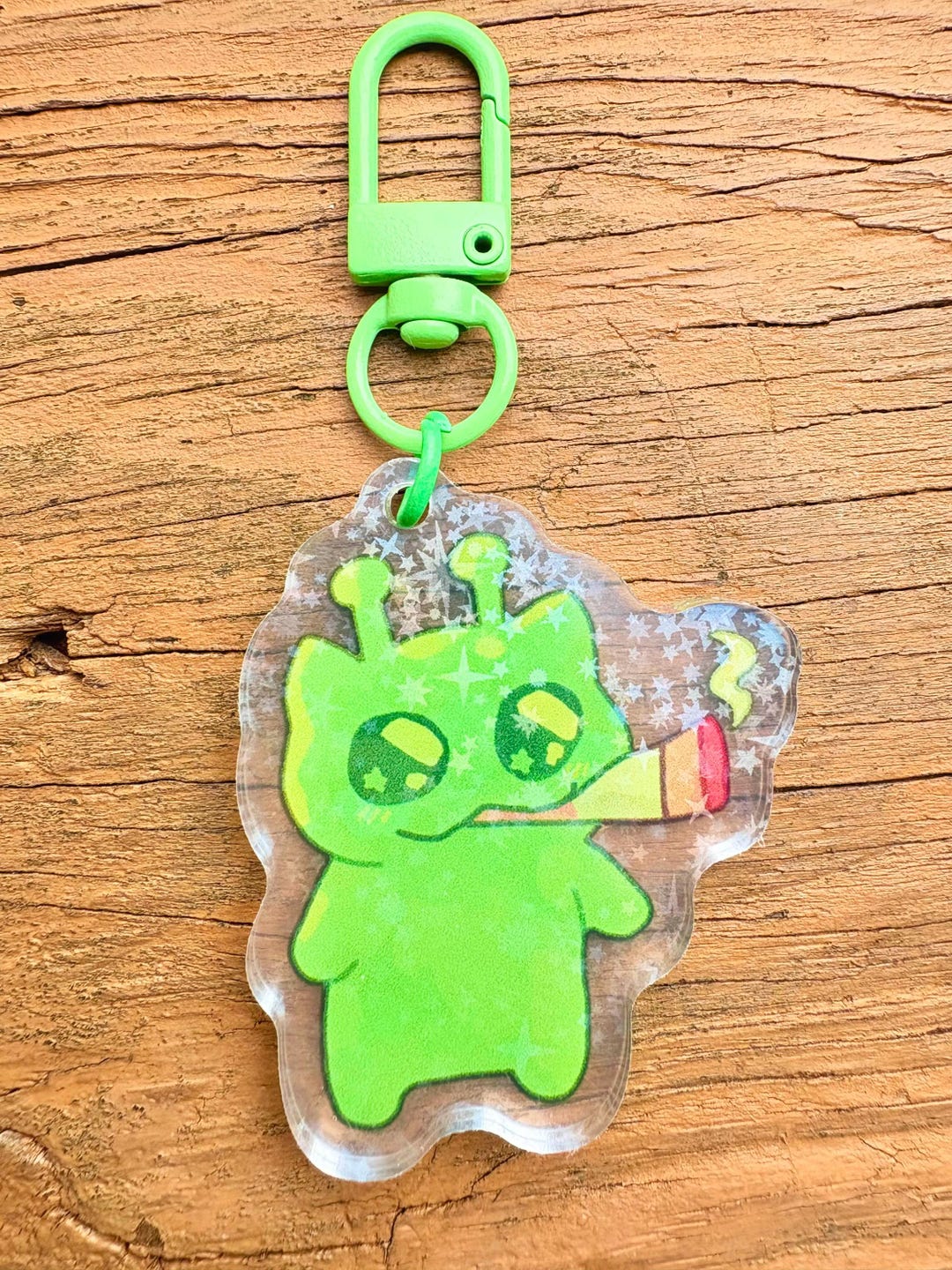 GLORP SMOKEING Green Alien Cat Gleep Glorp Acrylic Keychain | Double ...