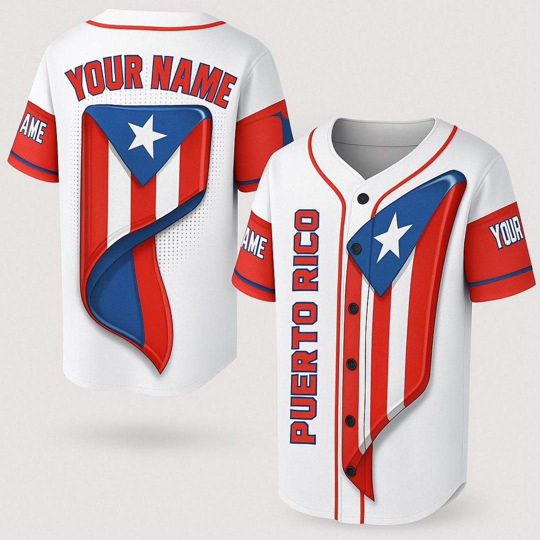 Custom Puerto Rico Flag Baseball Jersey - Personalized Boricua Pride ...