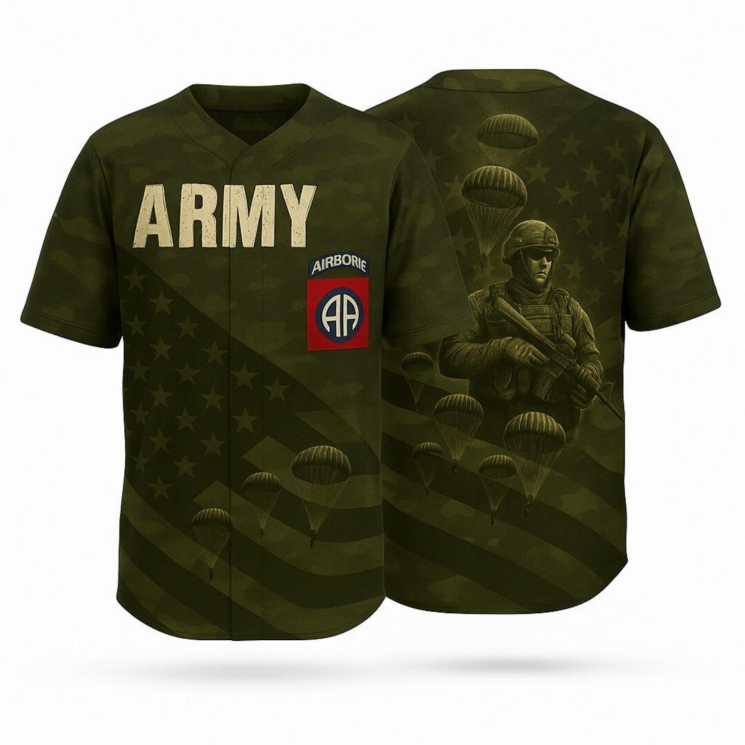 Army Airborne Baseball Jersey - 82nd Division Paratrooper Camo 3D Shirt ...