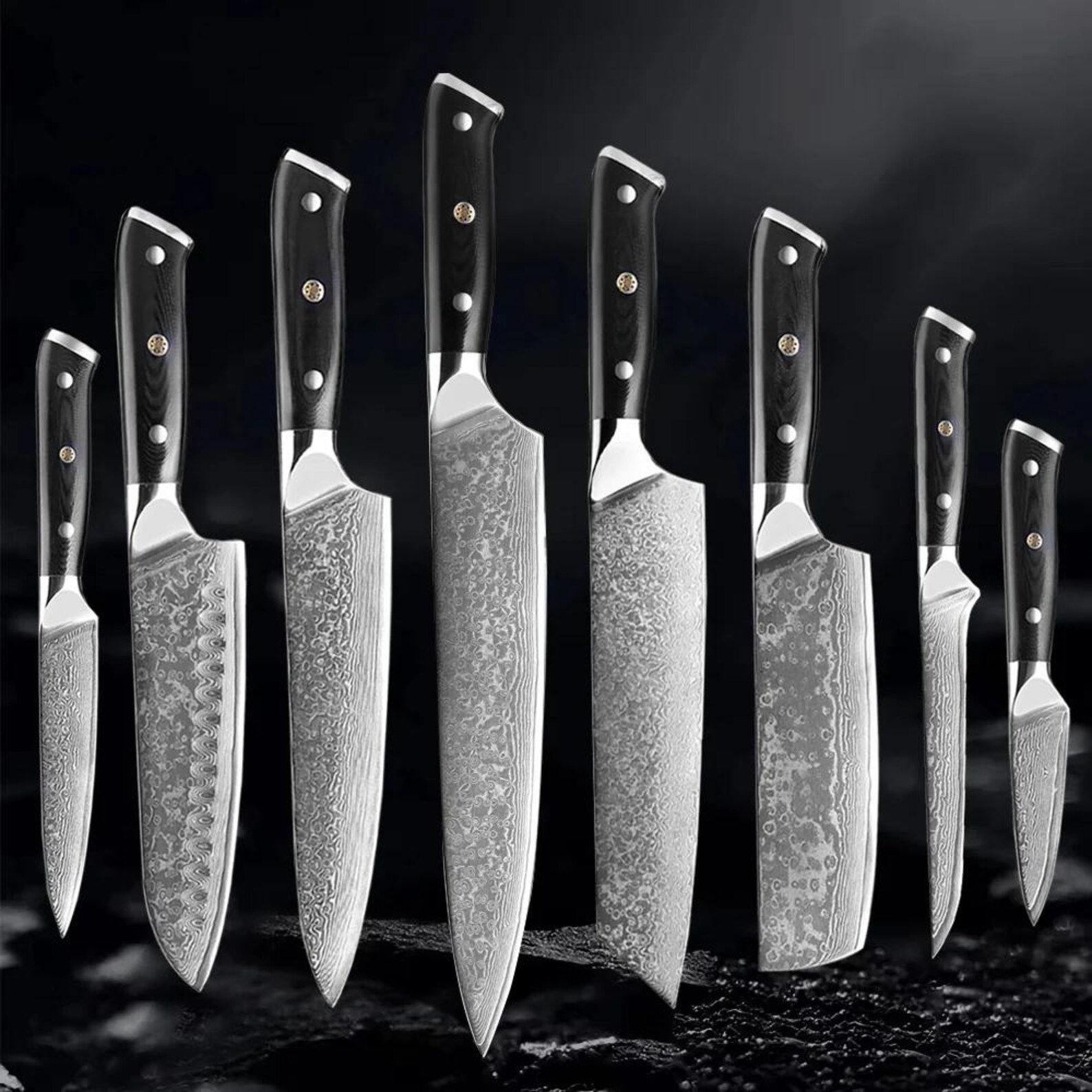 Forged Damascus Steel Chef Cooking Tools Set, 8pcs Custom Kitchen ...