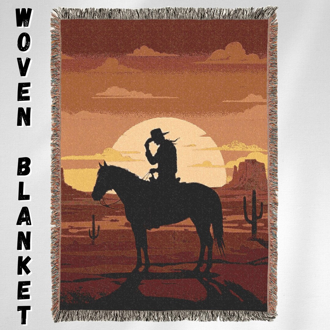 Cowboy Sunset Woven Blanket - Wild West Inspired Home Decor, Western ...