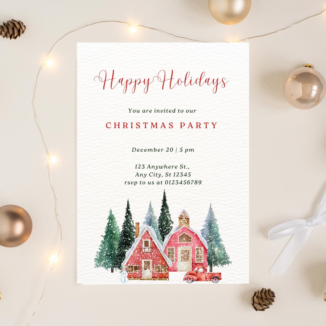 Editable Christmas Party Invitation, Holiday Party Invitation, Happy ...