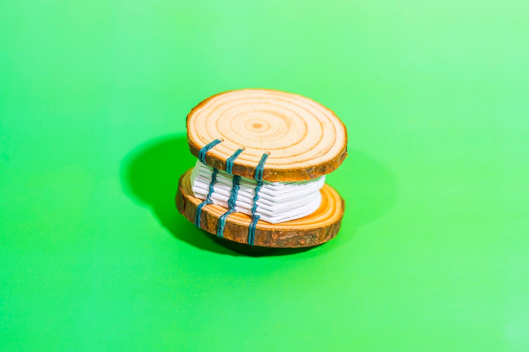 Wood Round Journal | One of a Kind Coptic Stitch Book | Unique Tiny ...