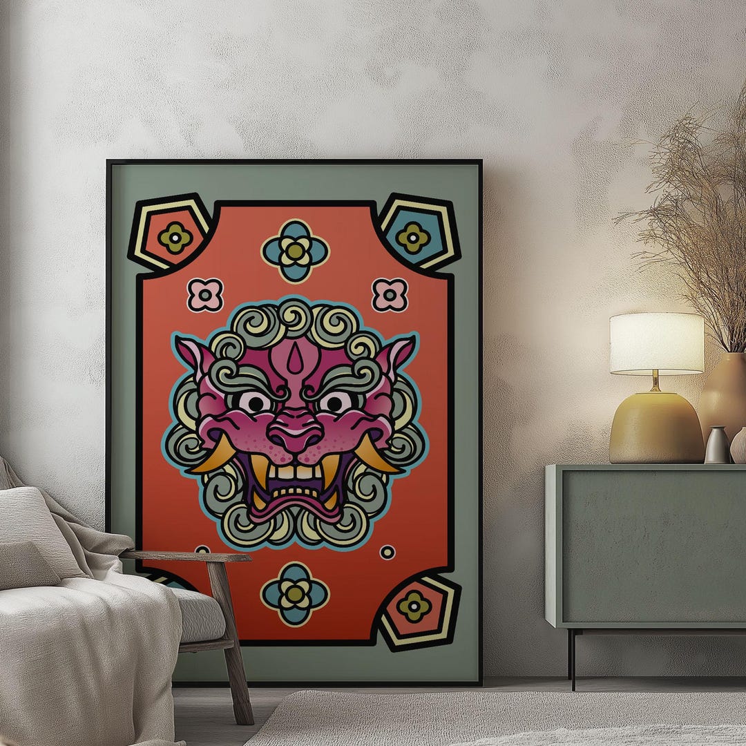 Japanese Design Foo Dog Printable Home Decor - Tattoo Flash Print ...