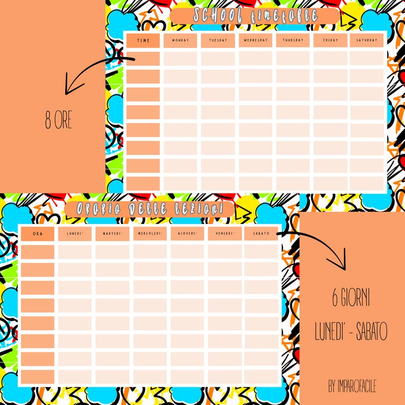 Printable Graffiti School Schedule | Weekly Class Planner for Kids and ...