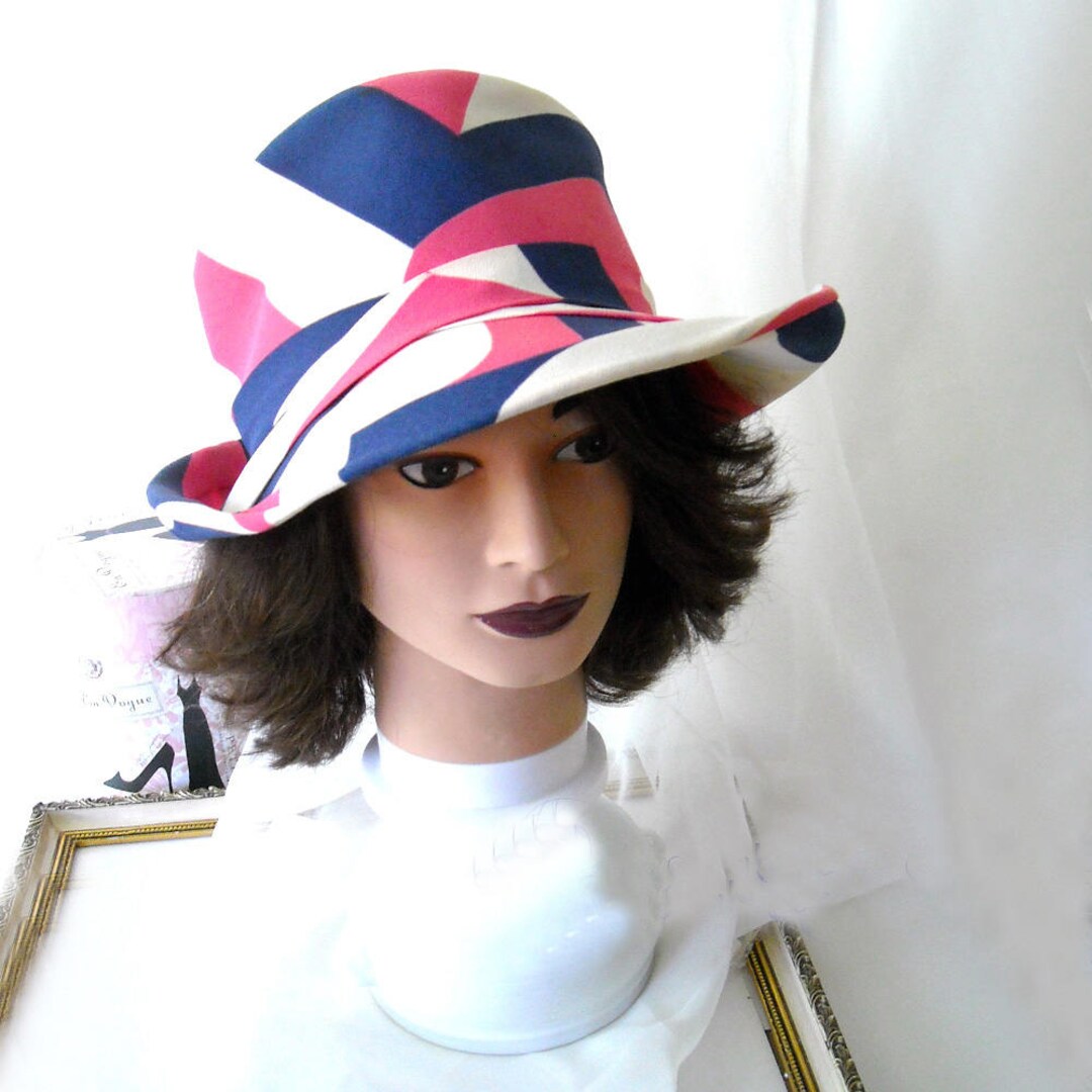 Vintage Go-go Circa. 1963 Creamy White, Navy Blue, and Pink Top Hat ...