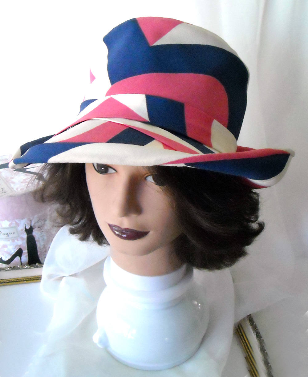 Vintage Go-go Circa. 1963 Creamy White, Navy Blue, and Pink Top Hat ...