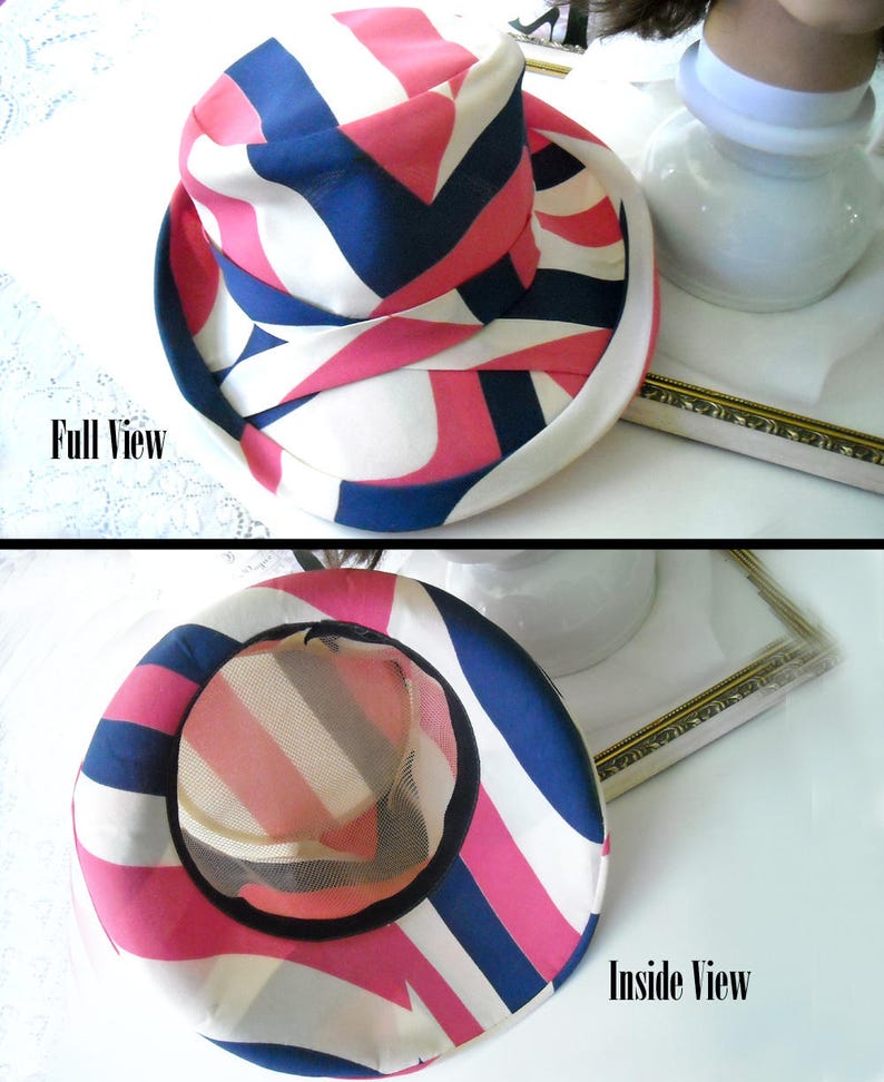Vintage Go-go Circa. 1963 Creamy White, Navy Blue, and Pink Top Hat ...