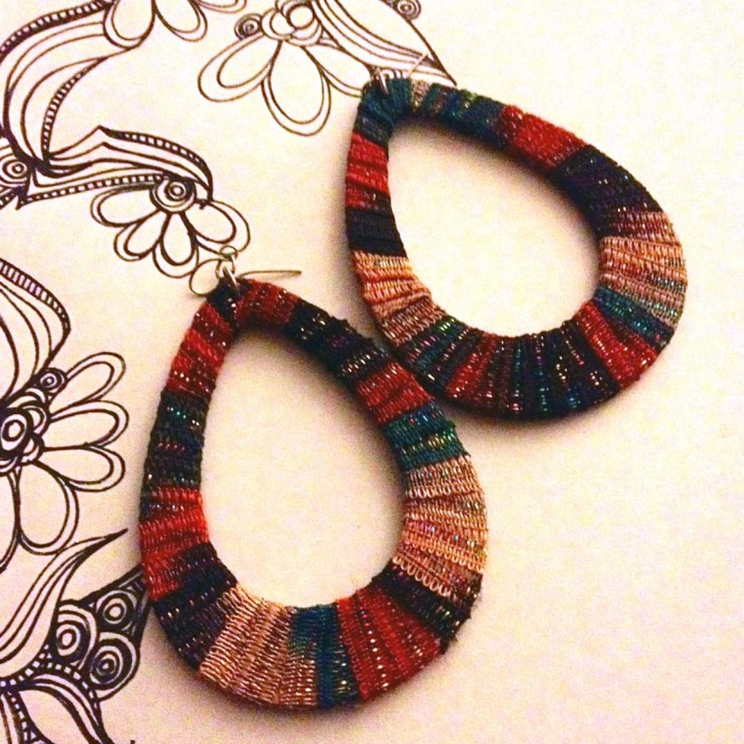 Vintage 1970's Large Oval Hoop Metallic Thread Wrapped Earrings - Free ...