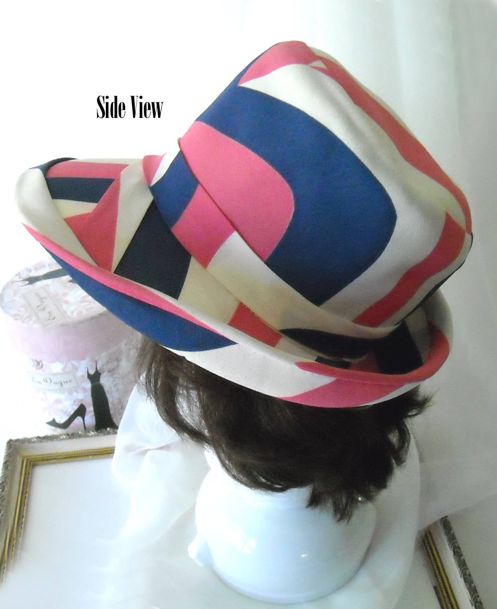 Vintage Go-go Circa. 1963 Creamy White, Navy Blue, and Pink Top Hat ...