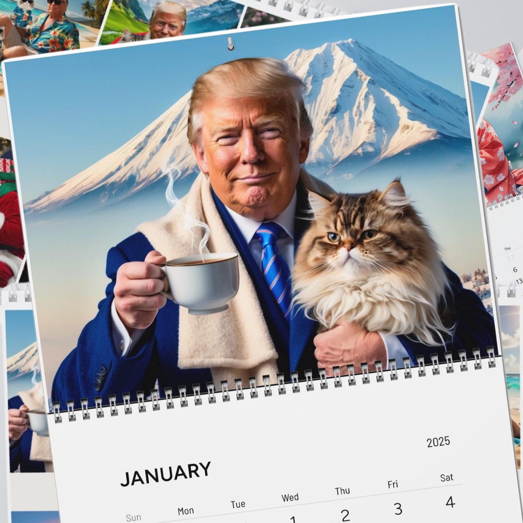 2025 Donald Trump Calendar Cozy Winter Edition With Cat and Coffee ...