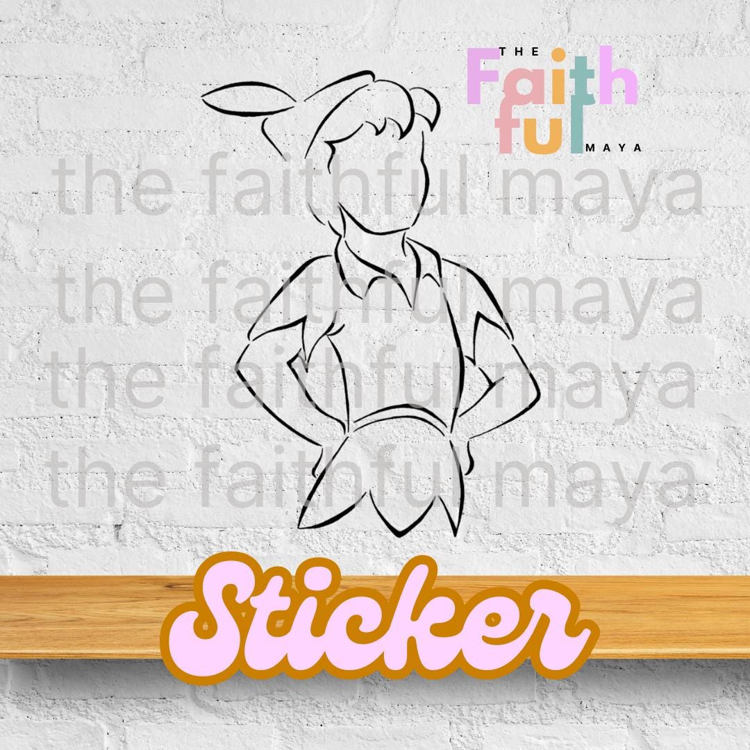 Peter Pan Line Art Sticker, Decal, UV DTF, Vinyl, Disney, Laptop, Drink ...