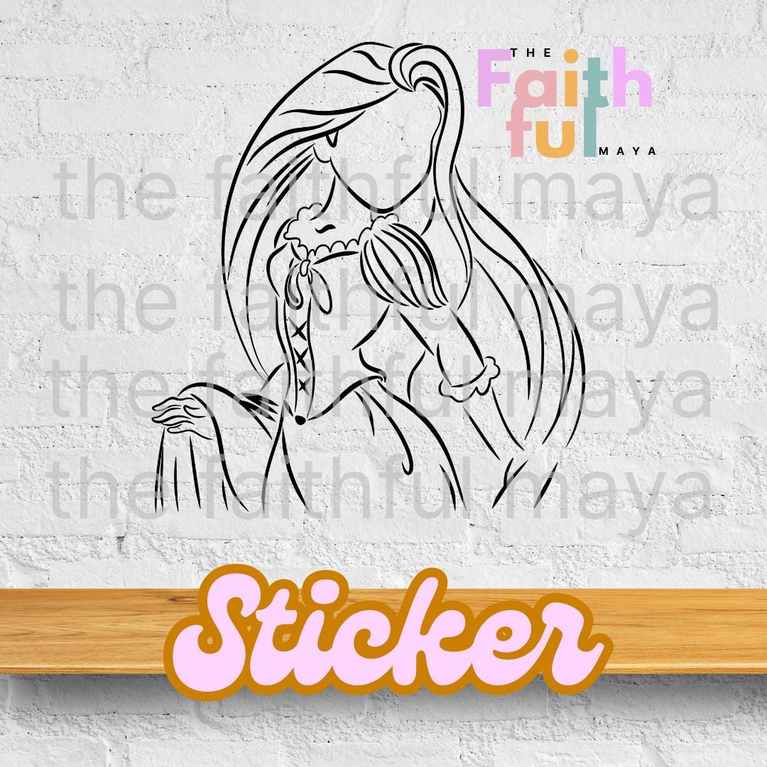 Rapunzel Line Art Sticker, Decal, UV DTF, Vinyl, Disney, Laptop, Bumper ...
