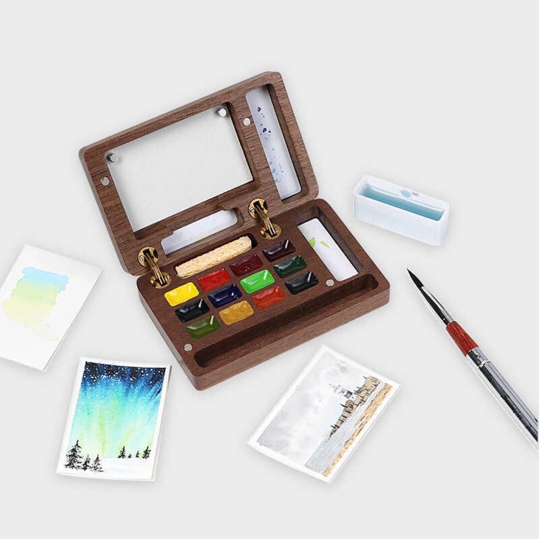 12-color Mini Walnut Watercolor Palette Set Portable Artist Paint Box ...