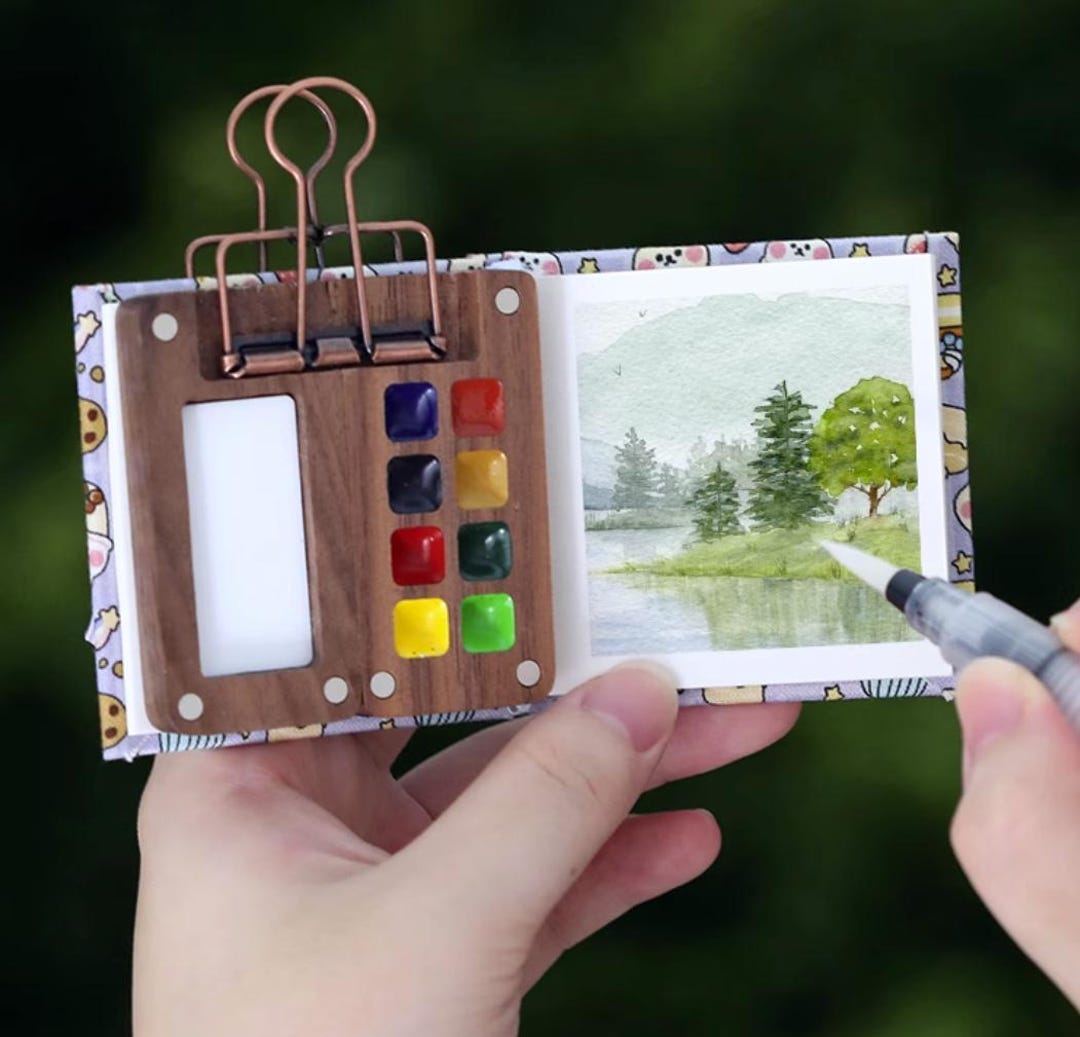 Mini Walnut Watercolor Palette Set, Portable 8-color Travel Paint Box ...