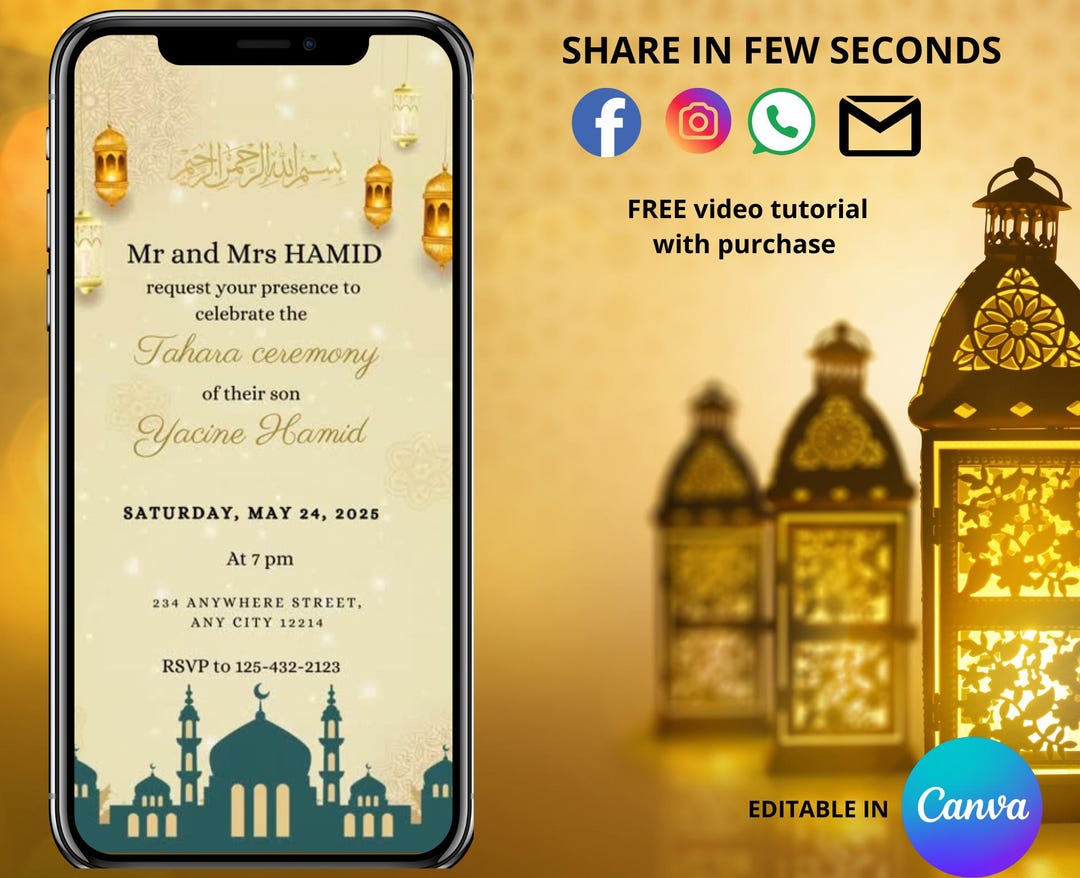 Muslim TAHARA Party Invitation, Digital Invitation for Phone and Social ...