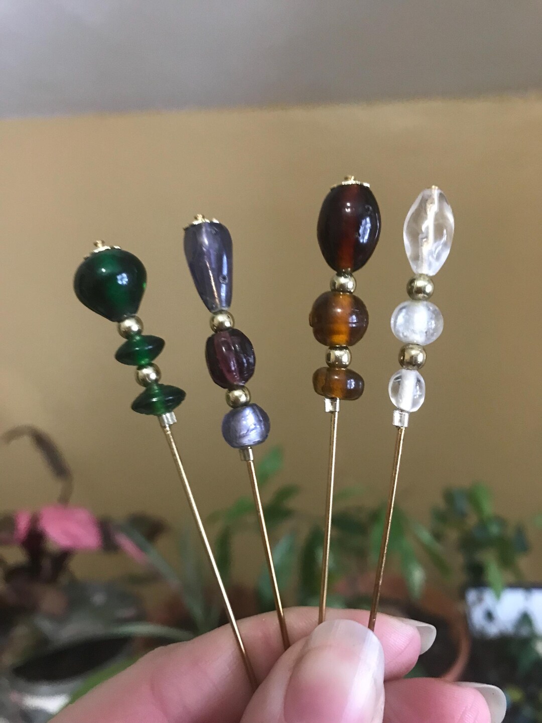 Glass Bead Hat Pin, Six Inches Long, Four Colors - Etsy