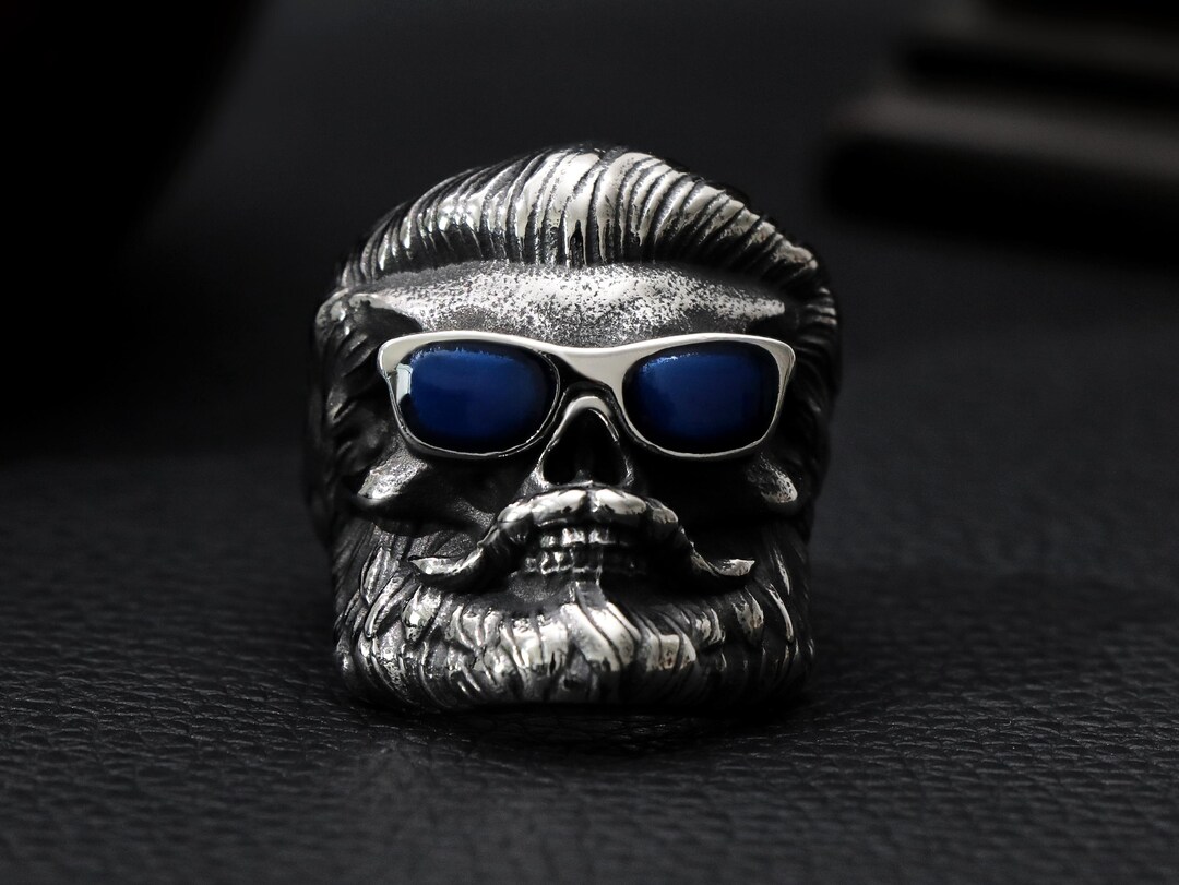 Suit Thug Skull Ring, Vintage Men's Sapphire Ring, Power Aesthetic Ring ...