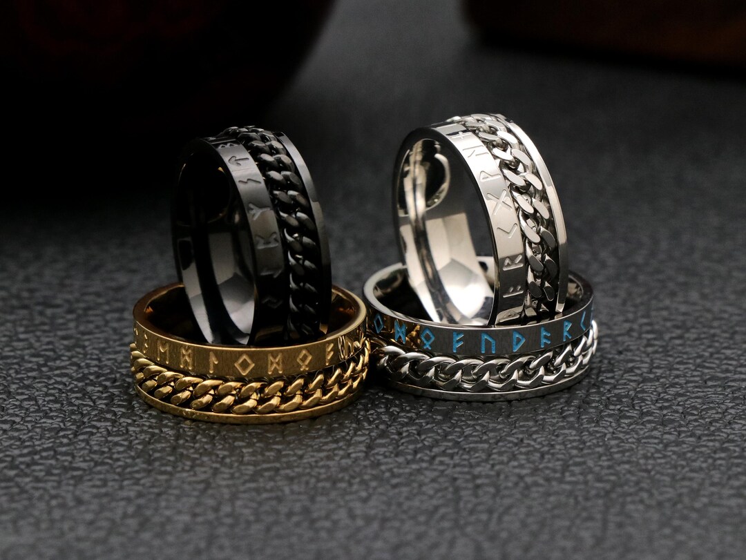 Fidgeting Viking Chain Rings for Men , Spinner Rings for Stress Relief ...
