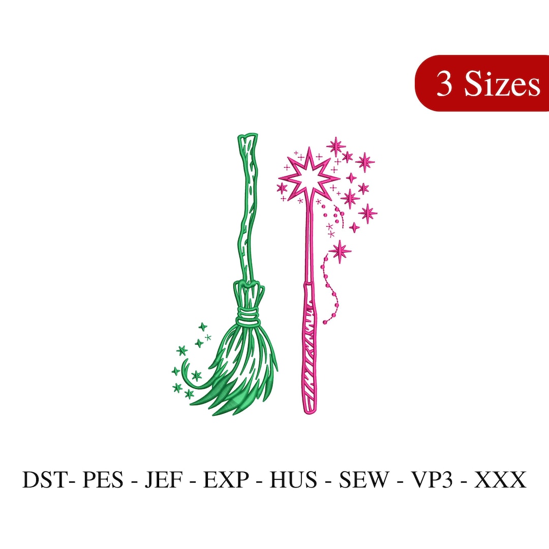 Wand & Broomstick Embroidery Design: Wicked, Changed for Good (3 Sizes ...