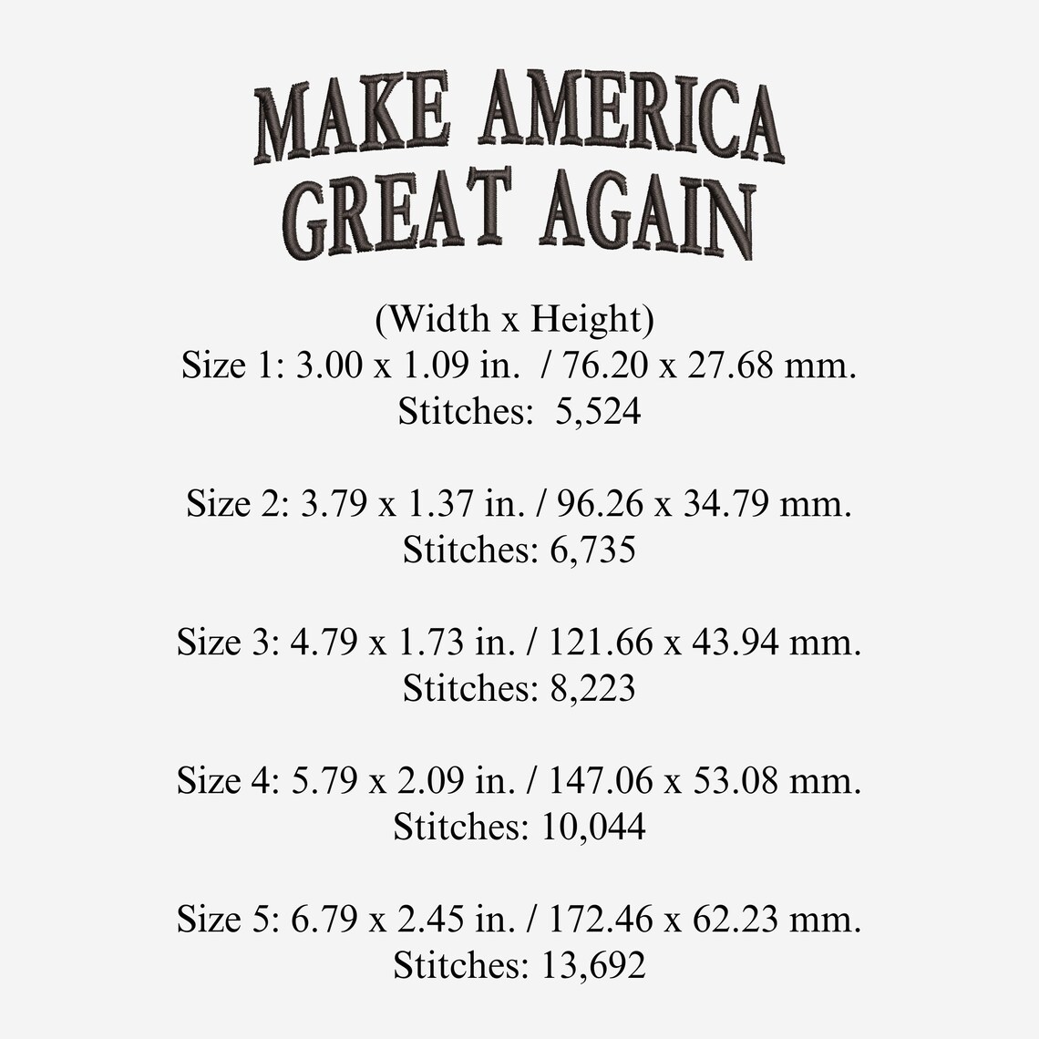 MAGA Embroidery Design, Make America Great Again Embroidery File, 5 ...