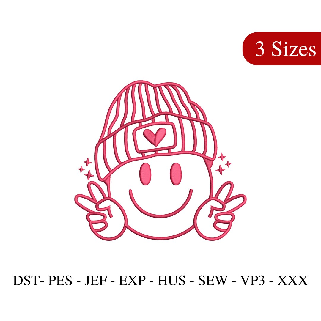 Retro Smiley Face Embroidery Design: Beanie Emoji (digital Download) - Etsy
