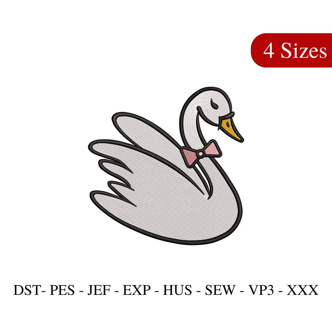 Swan With Bow Embroidery Design - 4 Sizes (instant Download) - Etsy