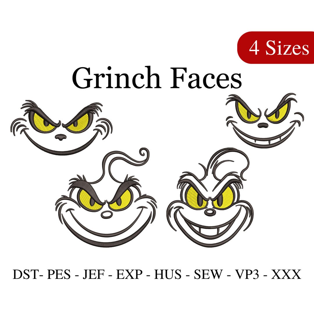 Grinch Faces Embroidery Design: Christmas Embroidery File - Etsy