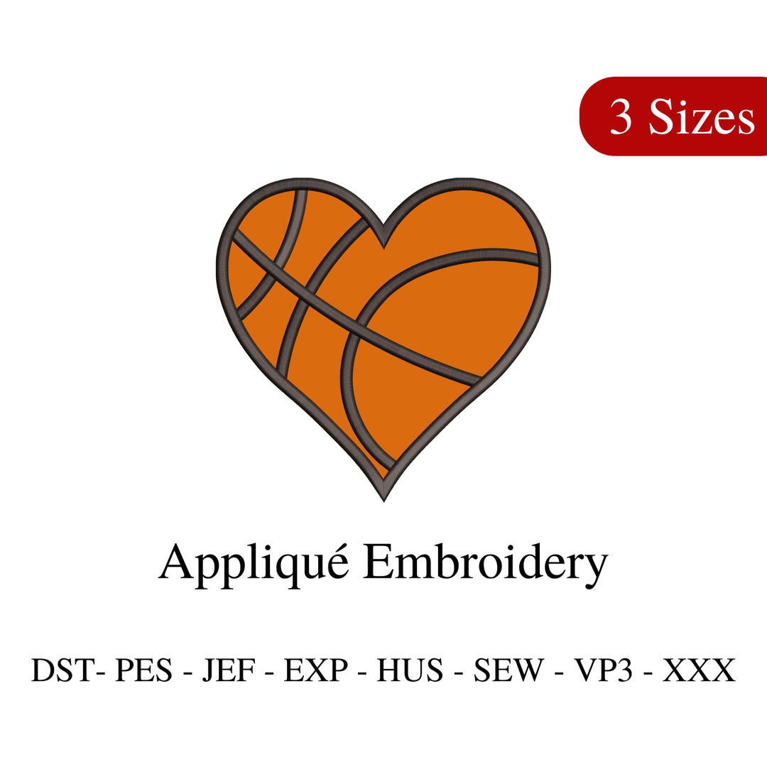 Basketball Heart Applique Embroidery Design: Sports Valentine (instant ...