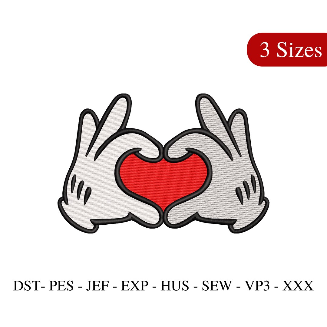 Mickey Hands Heart Embroidery Design: Cartoon Mouse File (3 Sizes ...