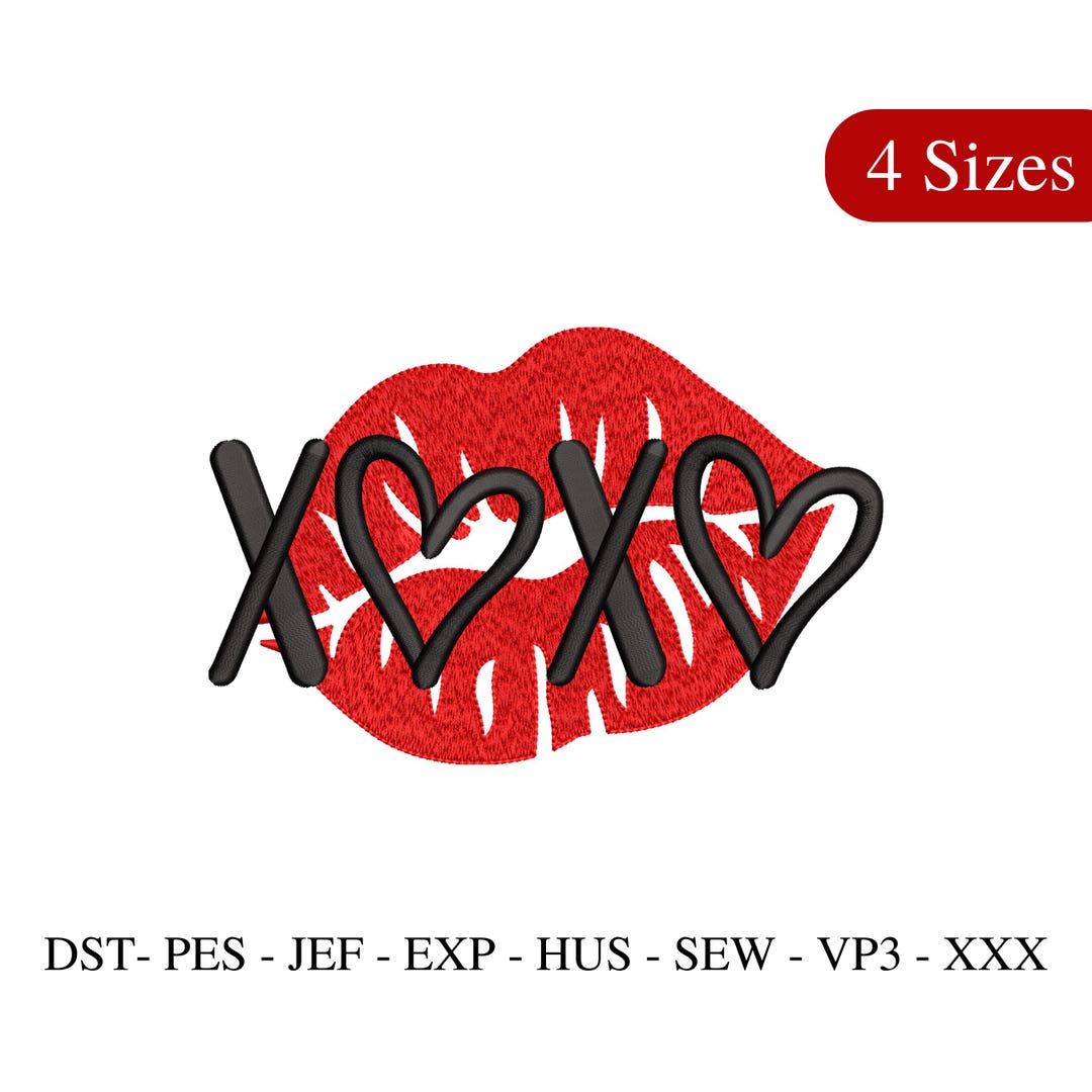 XOXO Kiss Embroidery Design, Valentine's Day Embroidery File, Lips ...