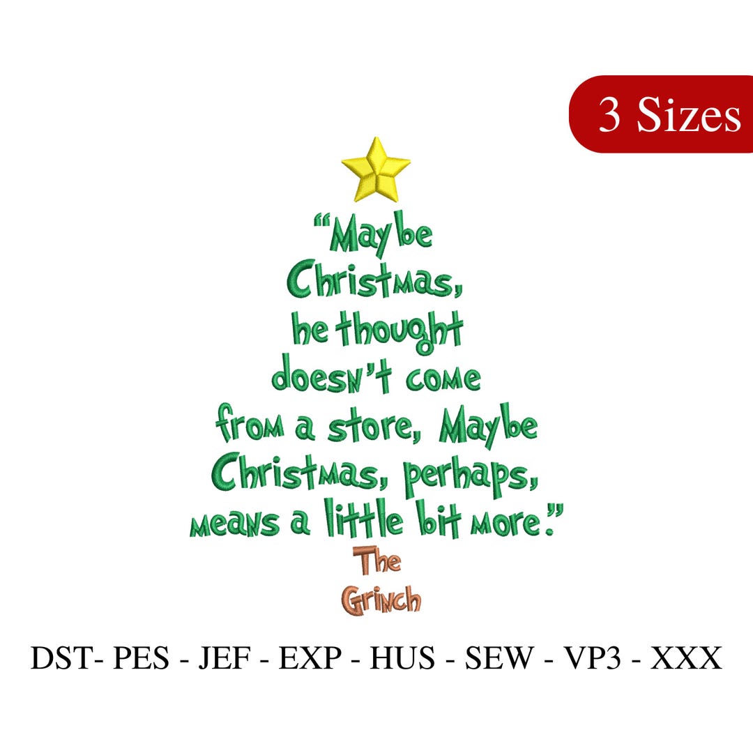 Grinch Christmas Tree Embroidery Design, Christmas Machine Embroidery ...
