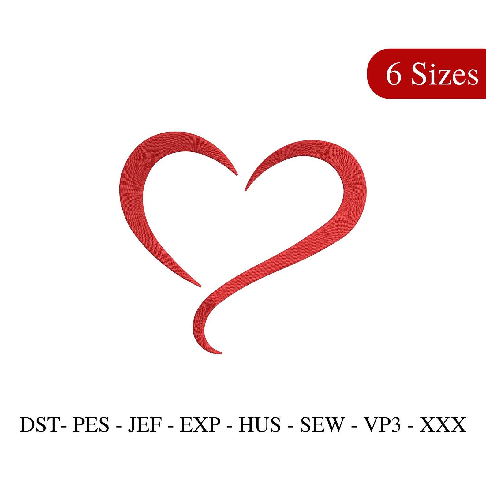 Heart Embroidery Design, Valentine Heart Machine Embroidery File - 6 ...