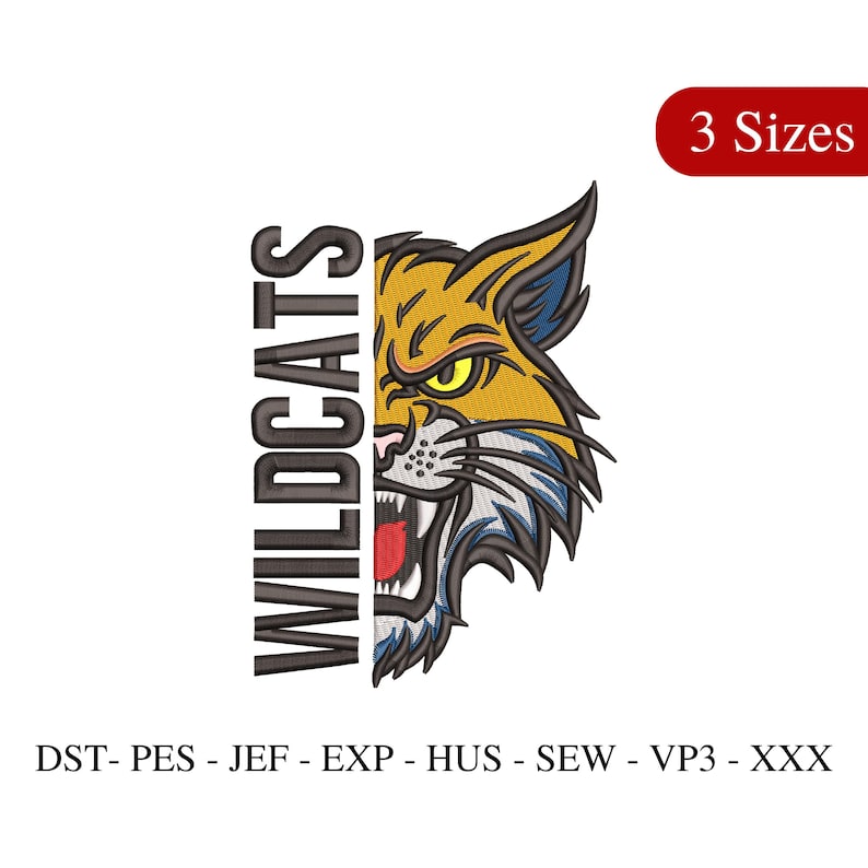 Wildcats Mascot Embroidery Design: School Football Team Embroidery (3 ...