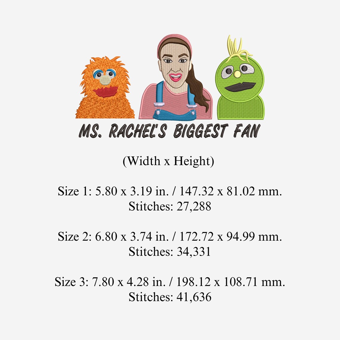 Ms Rachel Embroidery Design: Toddler Fan Art (3 Sizes) (instant ...