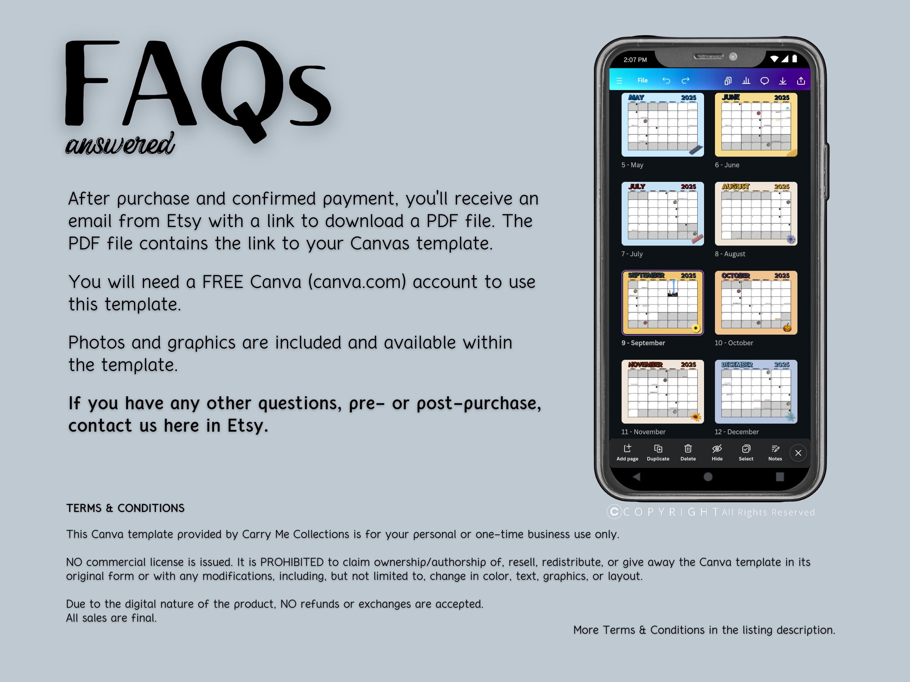 2025 Monthly Calendar Canva Template - Etsy