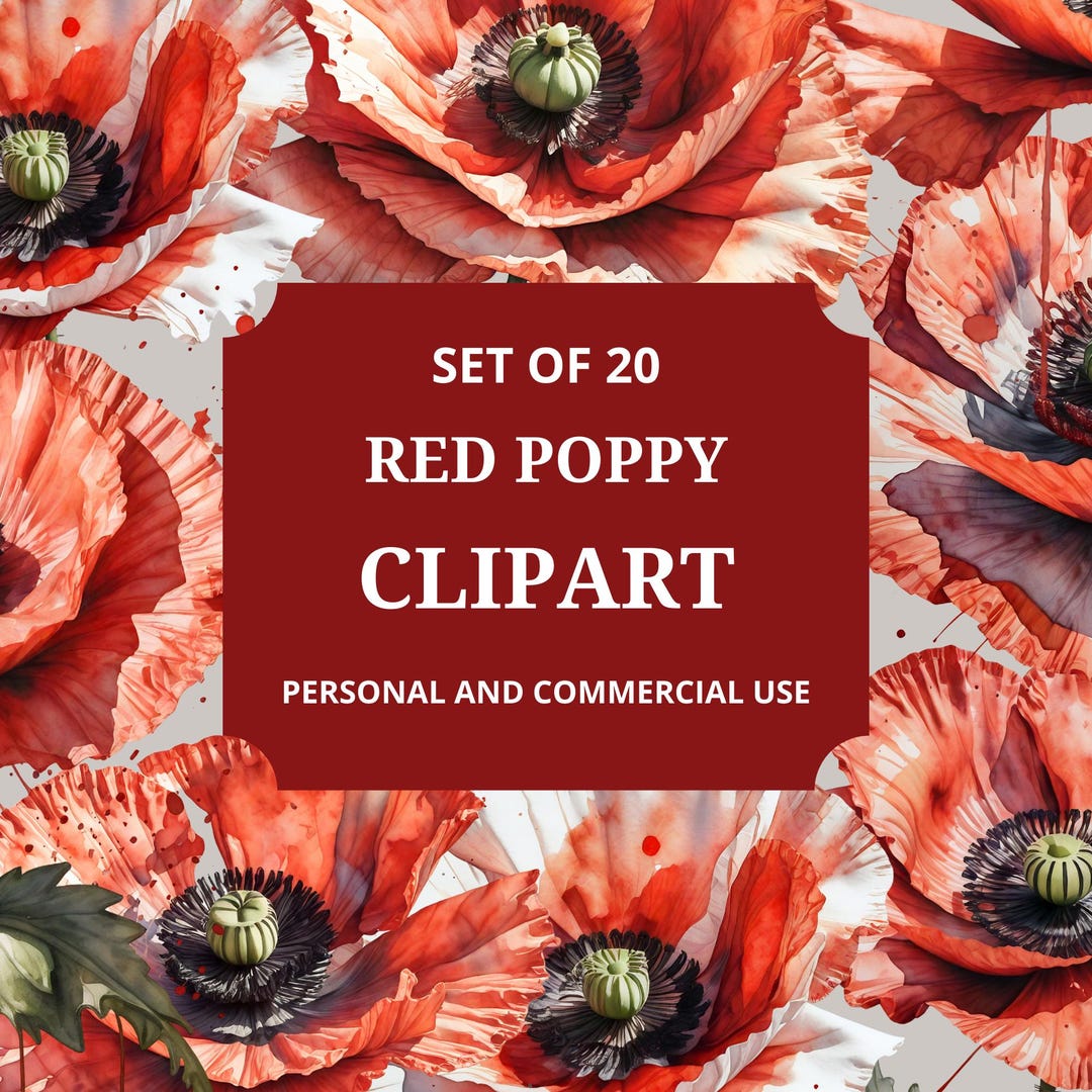 Red Poppy Clipart Pack – 20 Watercolor Flowers for Scrapbooking ...