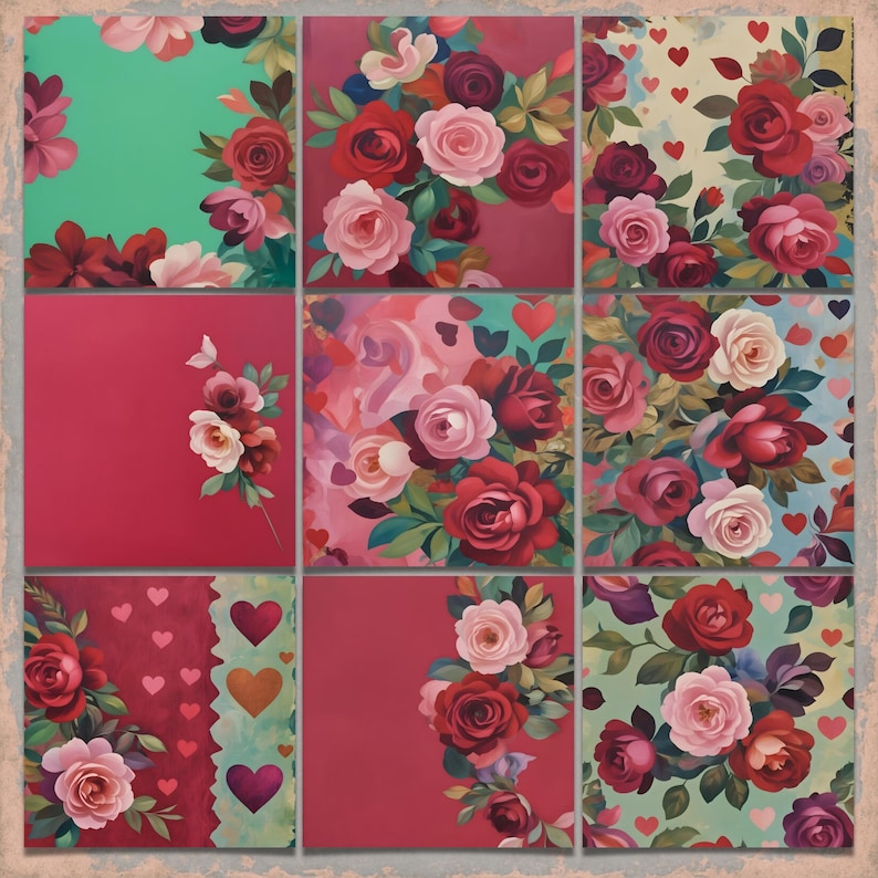 Painted Roses & Paper Hearts Scrapbook Kit, 50 Scrapbook Papers, 20 ...
