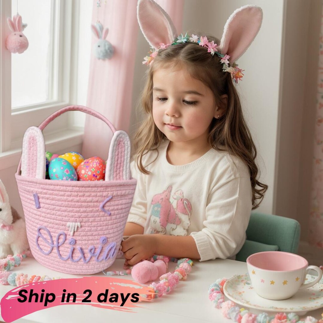 Personalized Bunny Easter Basket,baby Name Easter Basket,easter Egg ...